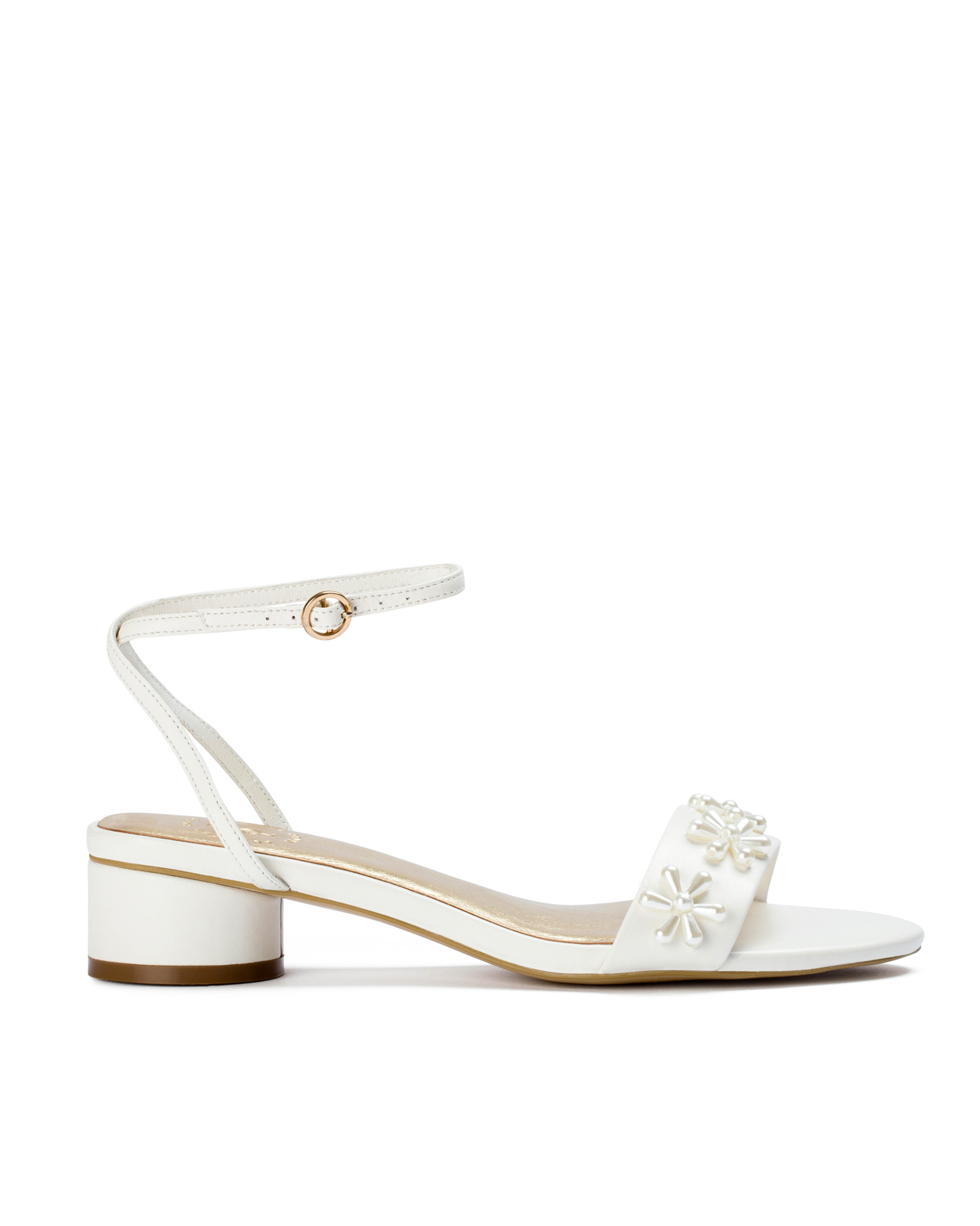 Ivory leather sandal bridal shoes with pearl flowers
